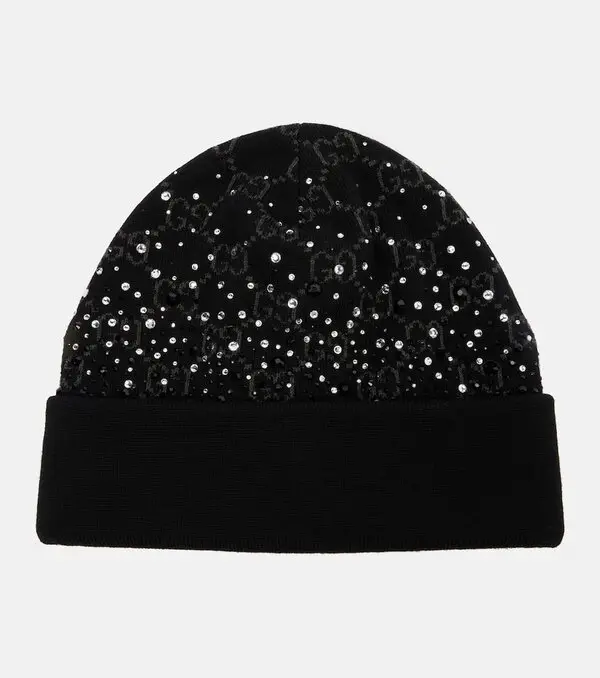 Gucci Gg Crystal-embellished Wool Beanie - Black