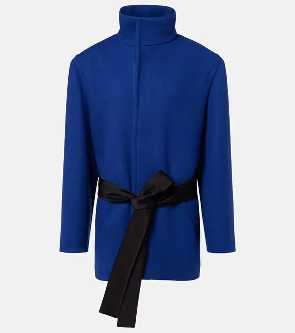 Saint Laurent Belted Wool Coat - Blue
