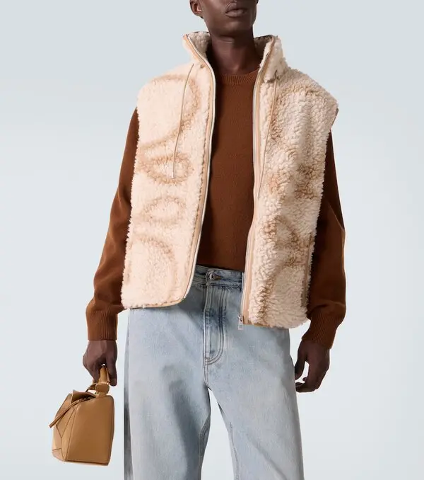 Loewe Anagram Fleece Jacquard Vest - Beige