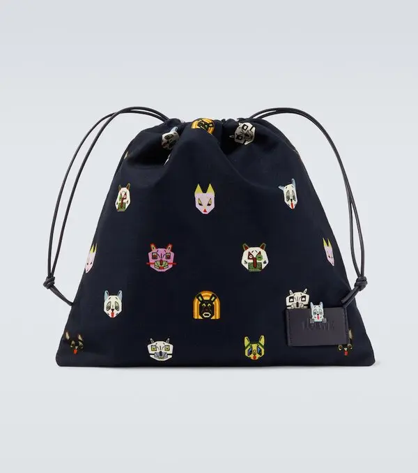 Loewe X Louis Wain Leather-trimmed Pouch - Blue