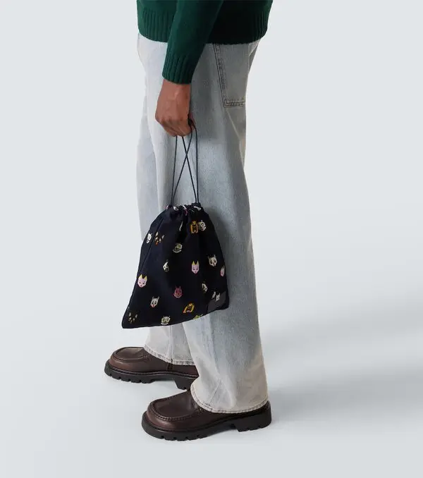 Loewe X Louis Wain Leather-trimmed Cotton Pouch