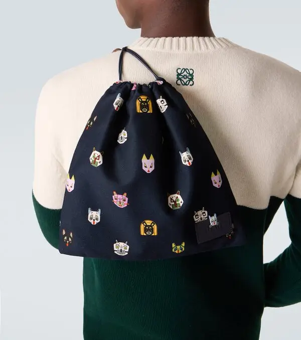 Loewe X Louis Wain Leather-trimmed Cotton Pouch