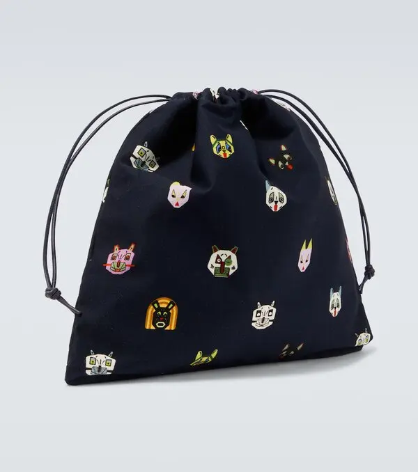 Loewe X Louis Wain Leather-trimmed Cotton Pouch