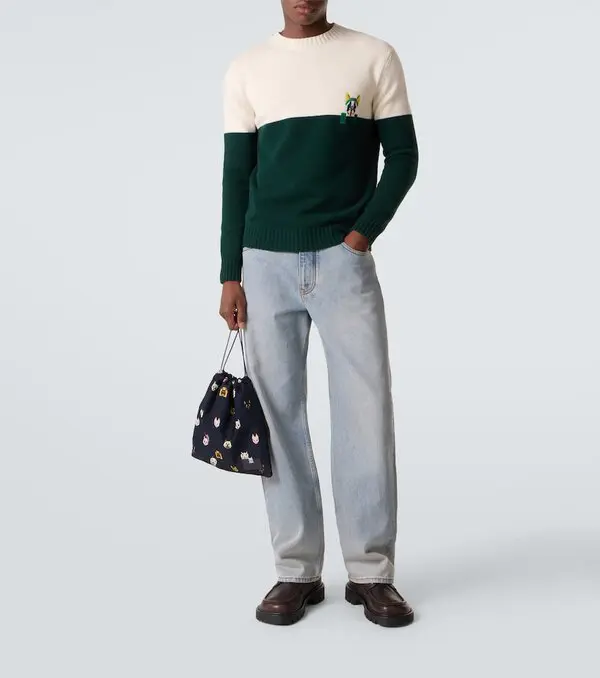 Loewe X Louis Wain Leather-trimmed Cotton Pouch