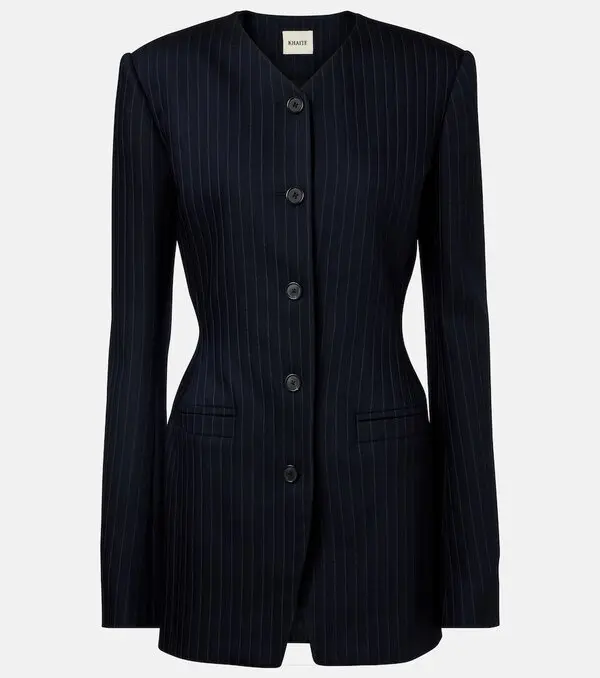Khaite Naran Pinstripe Wool-blend Blazer - Blue