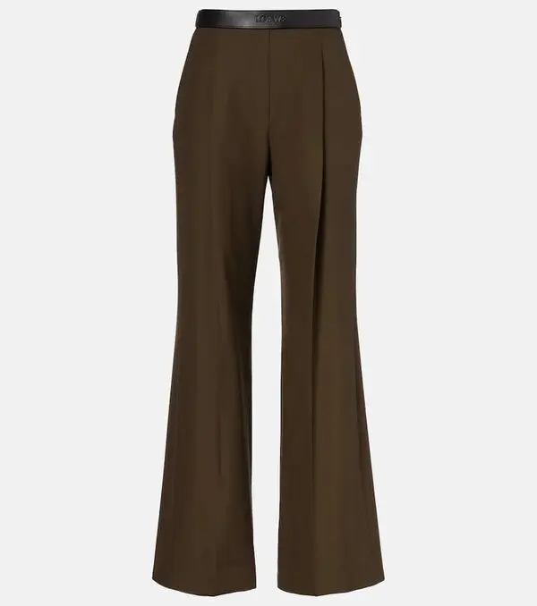Loewe Leather-trimmed Pleated Wool Flared Pants