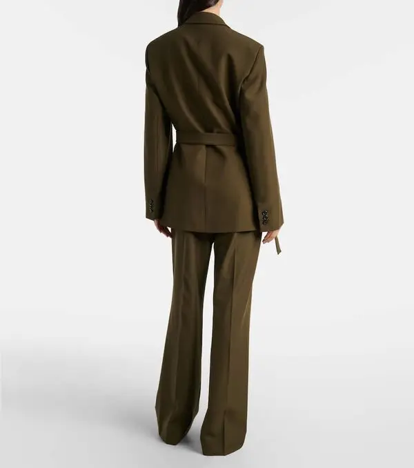 Loewe Leather-trimmed Pleated Wool Flared Pants