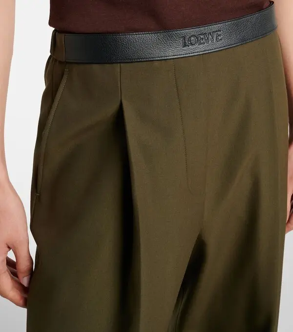 Loewe Leather-trimmed Pleated Wool Flared Pants