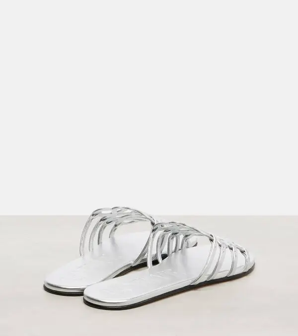 Loewe Petal Anagram Leather Slides - Silver