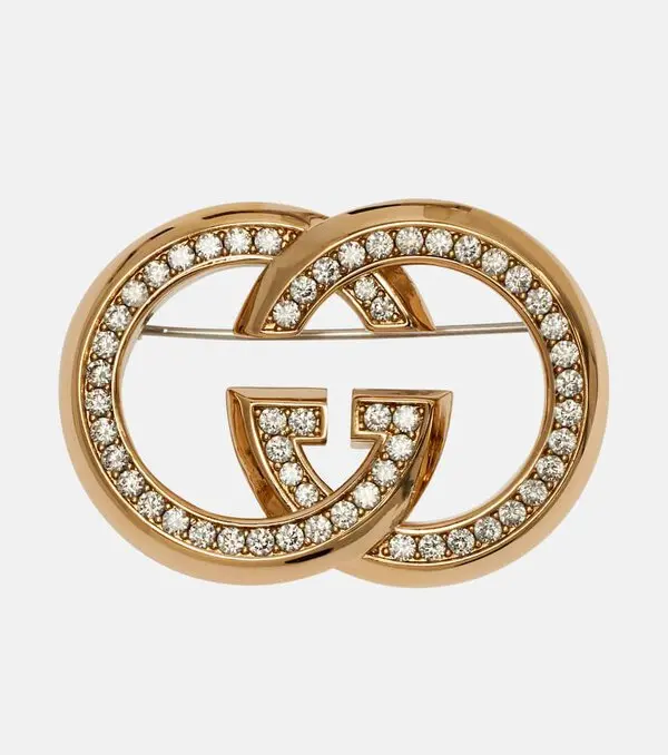 Gucci Interlocking G Embellished Brooch - Gold