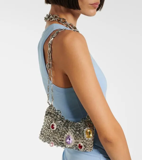 Rabanne 1969 Nano Embellished Shoulder Bag - Silver