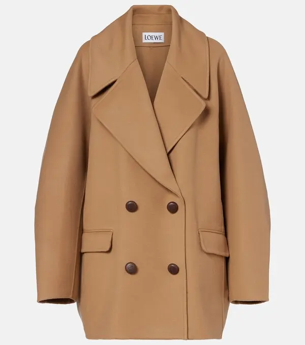 Loewe Oversized Wool Pea Coat - Beige