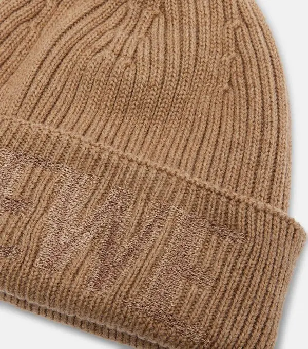 Loewe Logo Embroidered Ribbed-knit Wool Beanie - Beige