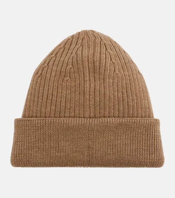 Loewe Logo Embroidered Ribbed-knit Wool Beanie - Beige