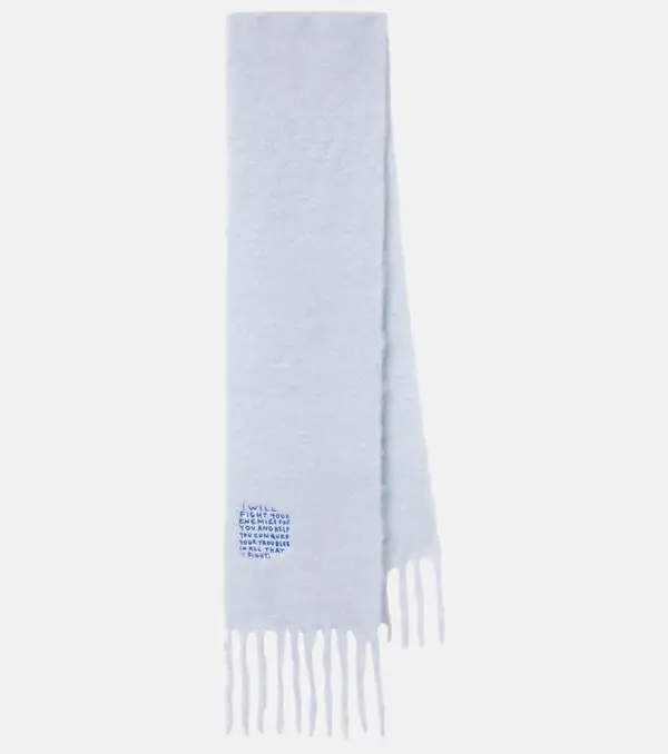 Loewe Embroidered Mohair And Wool-blend Scarf - Blue
