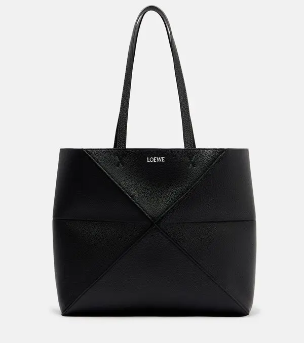 Loewe Puzzle Fold Medium Leather Tote Bag - Black