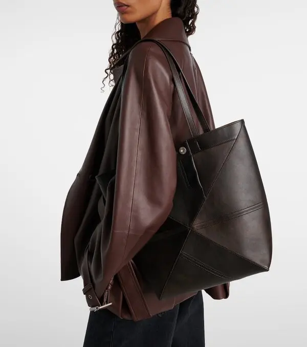 Loewe Puzzle Fold Medium Leather Tote Bag - Brown