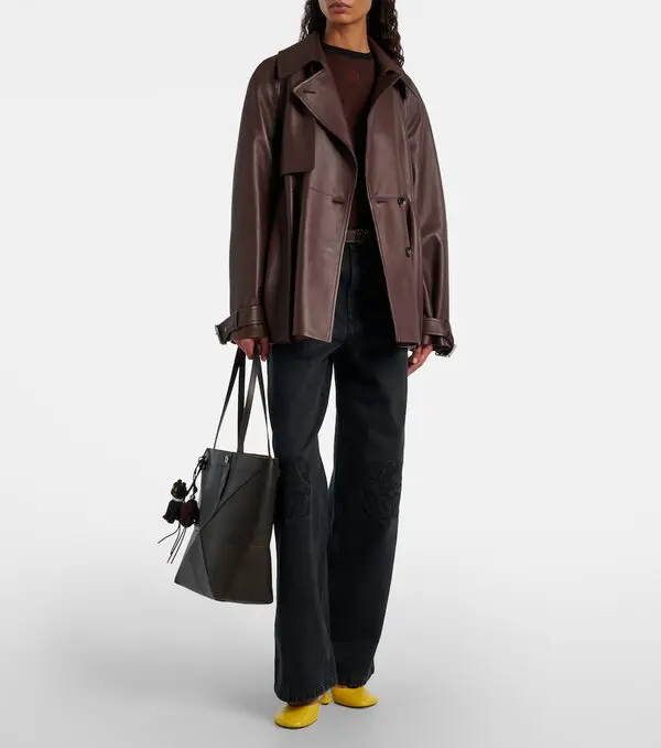 Loewe Puzzle Fold Medium Leather Tote Bag - Brown