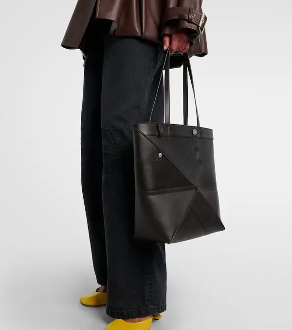 Loewe Puzzle Fold Medium Leather Tote Bag - Brown