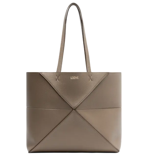 Loewe Puzzle Fold Medium Leather Tote Bag - Grey