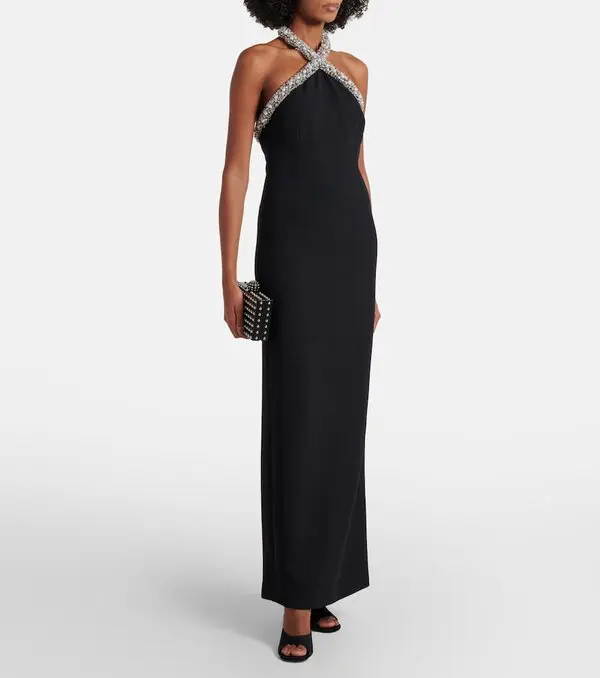 Simkhai Embellished Halterneck Crêpe Gown