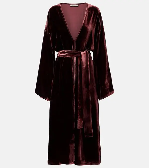 Asceno Belted Velvet Midi Dress - Burgundy