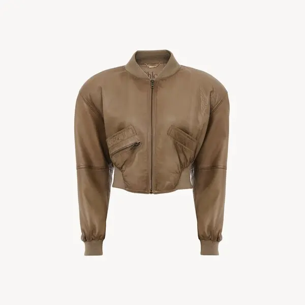 Chloé Cropped Leather Blouson - Baobab Brown