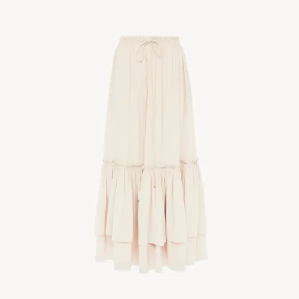 Chloé Long Skirt In Mousseline With Tiered Ruffles - Coconut Milk