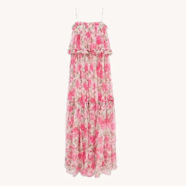 Chloé Sleeveless Long Dress - White Pink