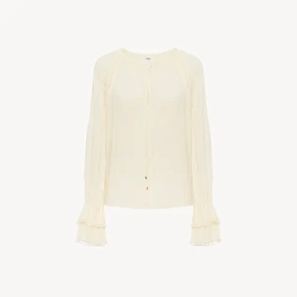 Chloé Georgette Gathered V-neck Top
