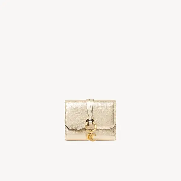 Chloé Small Alphabet Tri-fold In Metallized Leather Single - Light Gold