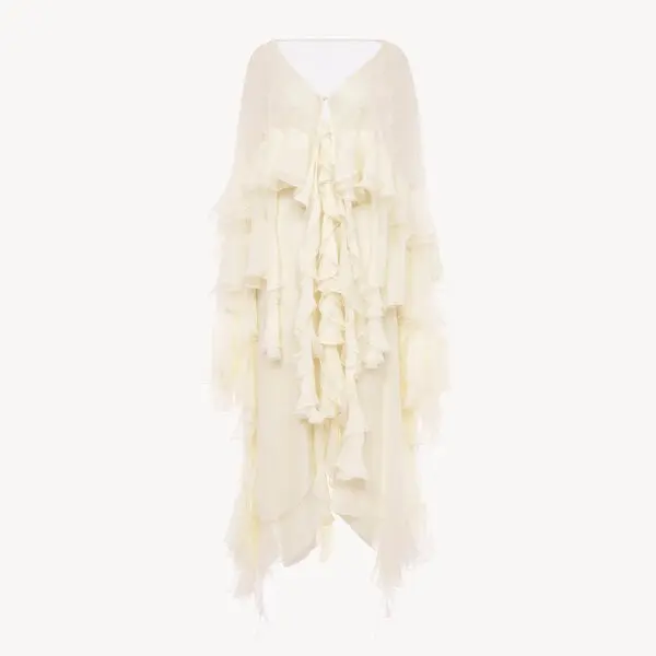 Chloé Long Ruffled Silk Dress - Whisper White