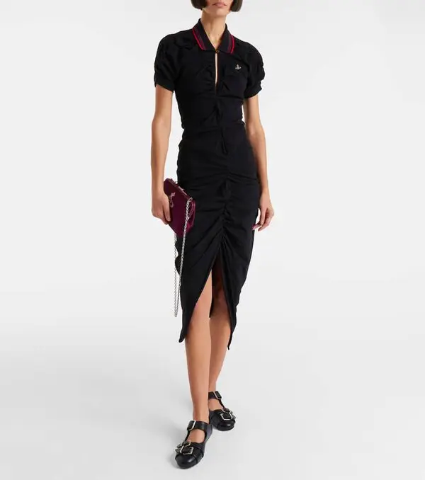 VIVIENNE WESTWOOD Ruched Cotton Midi Dress - Black
