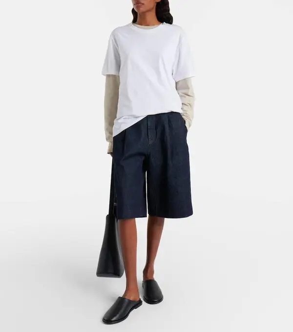 FRAME Tailored Low-rise Denim Wide-leg Shorts