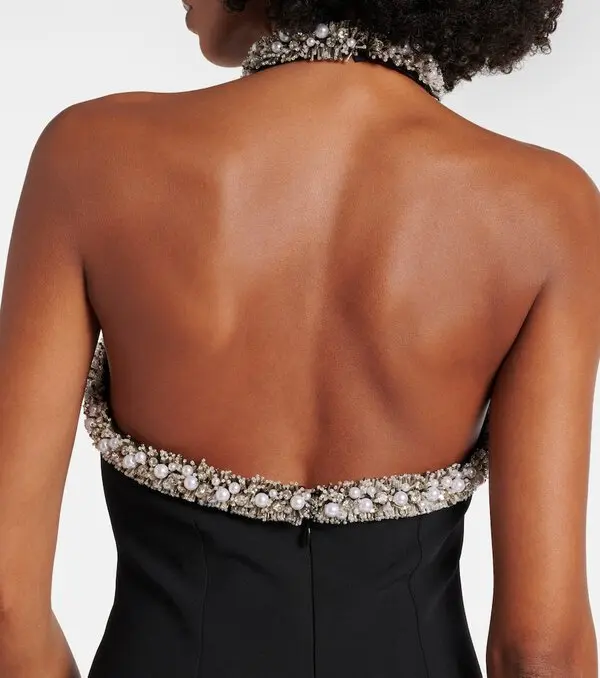 Simkhai Embellished Halterneck Crepe Gown