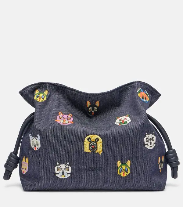 Loewe X Louis Wain Flamenco Cats Medium Canvas Clutch - Blue