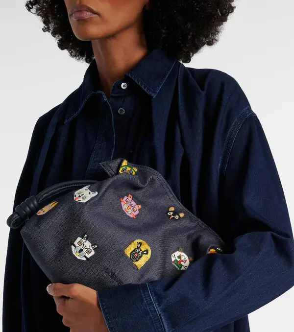 Loewe X Louis Wain Flamenco Cats Medium Canvas Clutch - Blue