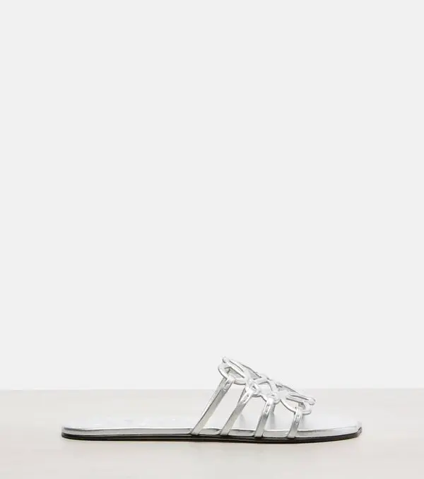 Loewe Petal Anagram Leather Slides - Silver
