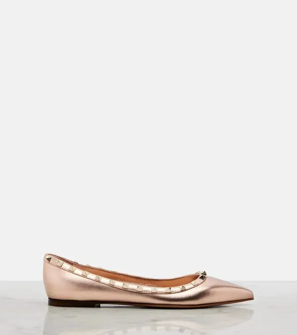 Valentino Garavani Rockstud Metallic Leather Ballet Flats - Pink