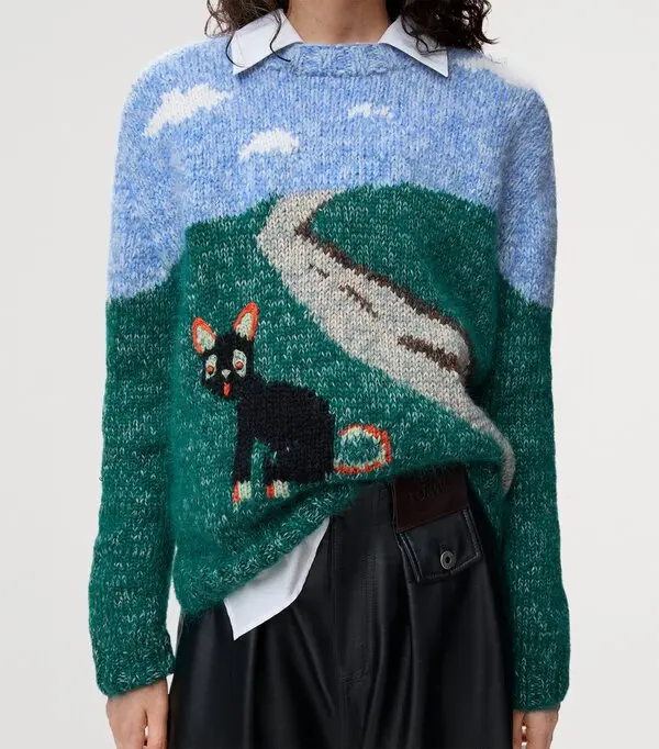 Loewe X Louis Wain Wool-blend Cat Sweater - Blue
