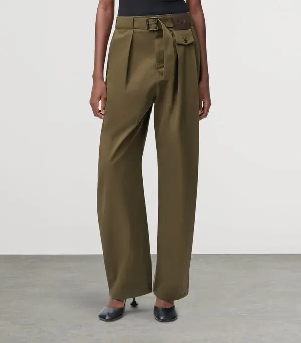 Loewe Cotton-silk Pleated Trousers - Green