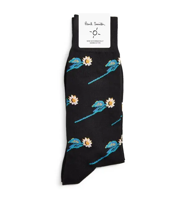 Paul Smith Cotton-blend Flower Stem Crew Socks - Black