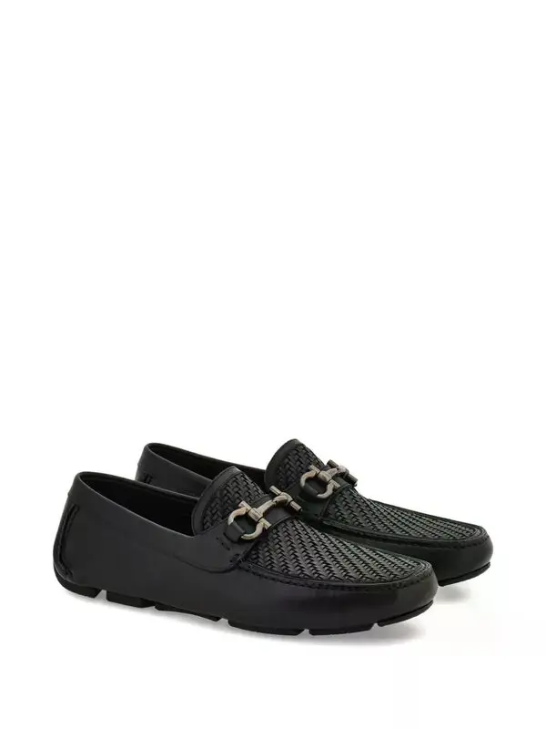 FERRAGAMO Woven Gancini Buckle Loafers