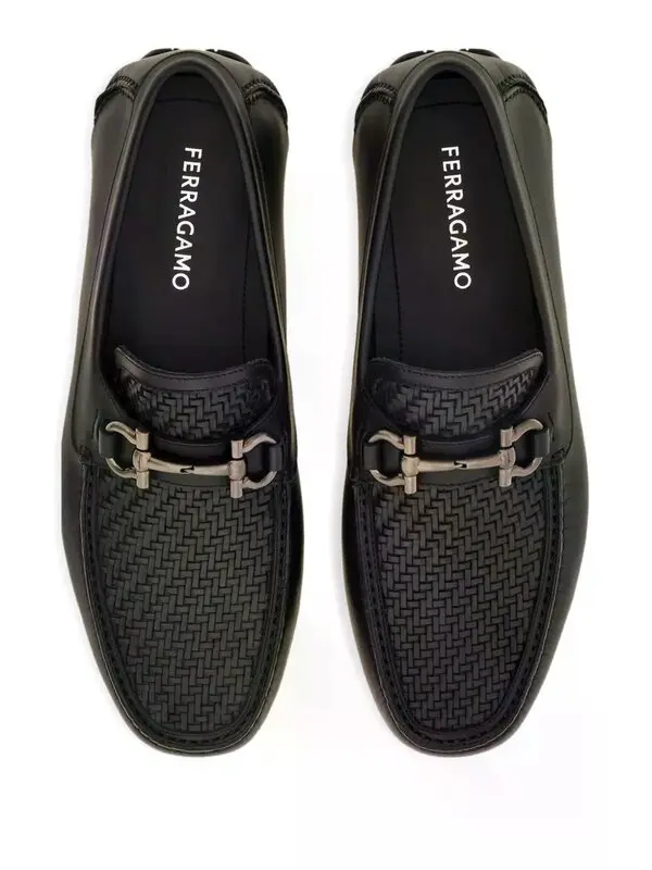 FERRAGAMO Woven Gancini Buckle Loafers