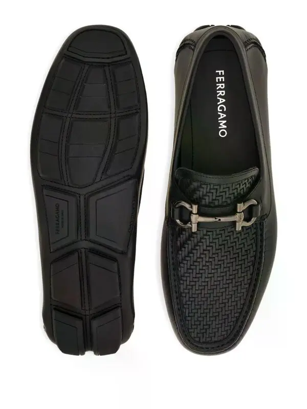 FERRAGAMO Woven Gancini Buckle Loafers