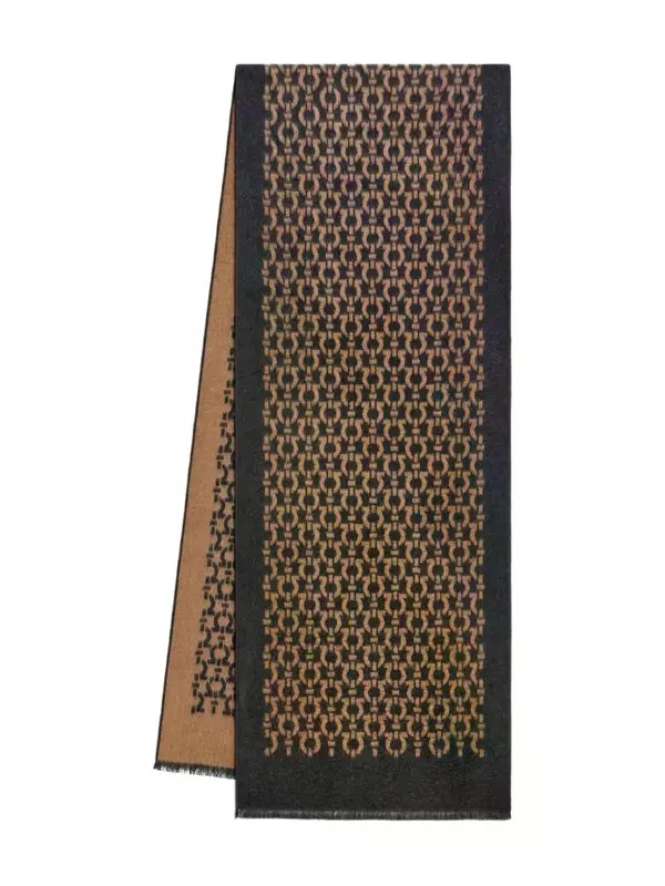 FERRAGAMO Gancini-pattern Silk Scarf - Brown