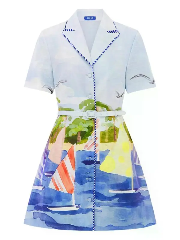 LEO LIN Brigitte Nautical-print Belted Mini Dress - Blue