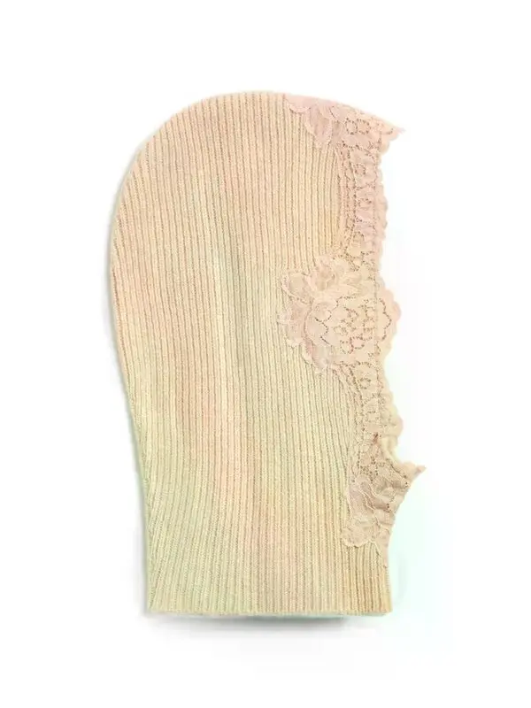 Valentino Garavani Cashmere Balaclava With Lace Detailing - Neutrals