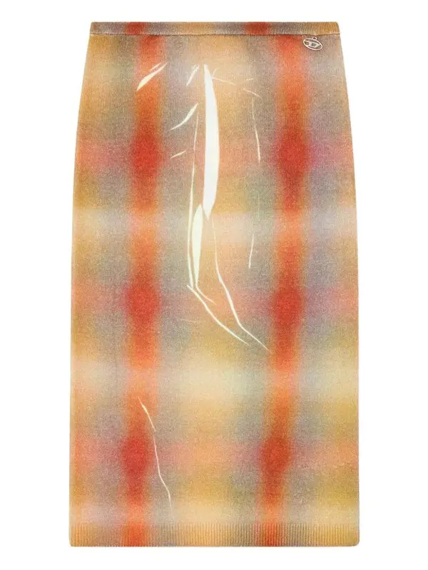 DIESEL® Plaid Wool Skirt With Logo Detail - Neutrals