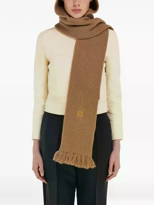 FERRAGAMO Hooded Fringe Knitted Scarf - Brown